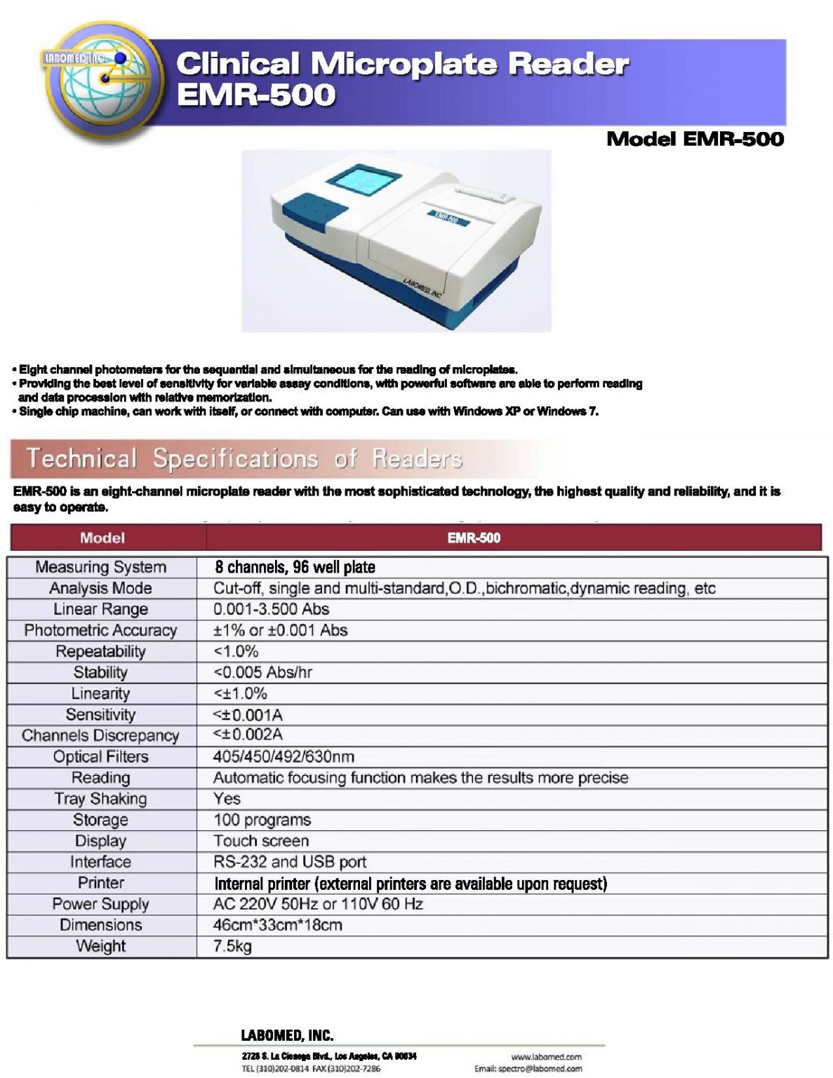 Labomed EMR-500 Semi Auto Hormone/Elisa Reader – Bio Life International