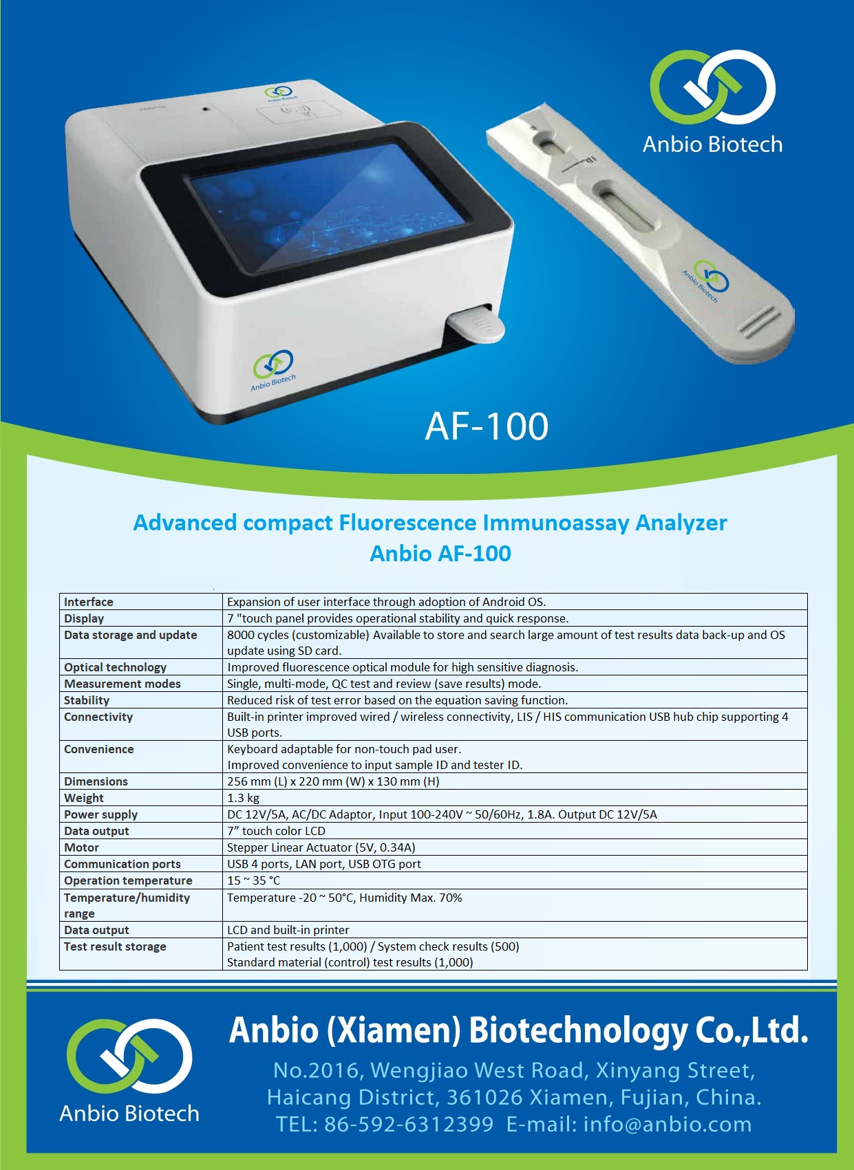 Anbio AF-100 Point of Care Testing (POCT) Immunofluorescence Analyzer ...